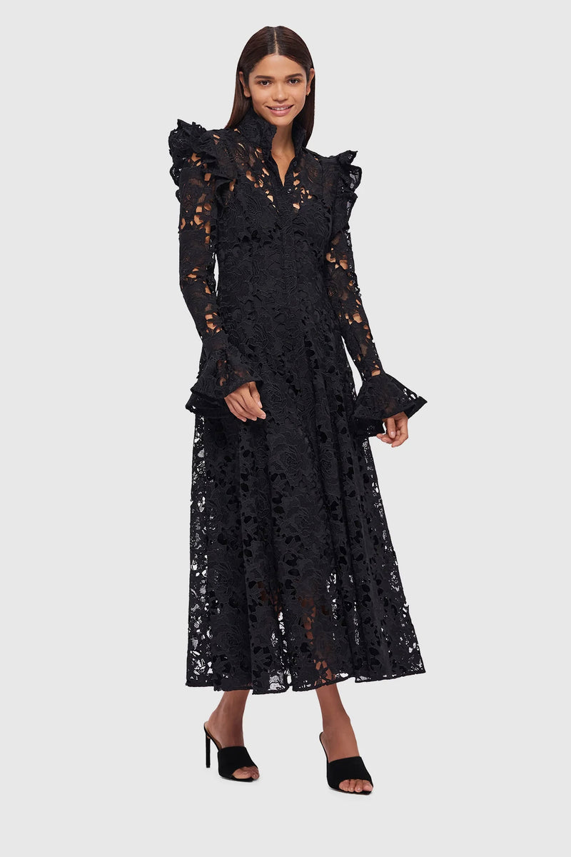 Leo Lin Aliyah Lace Butterfly Sleeve Midi Dress - Ebony – Dress Hire AU