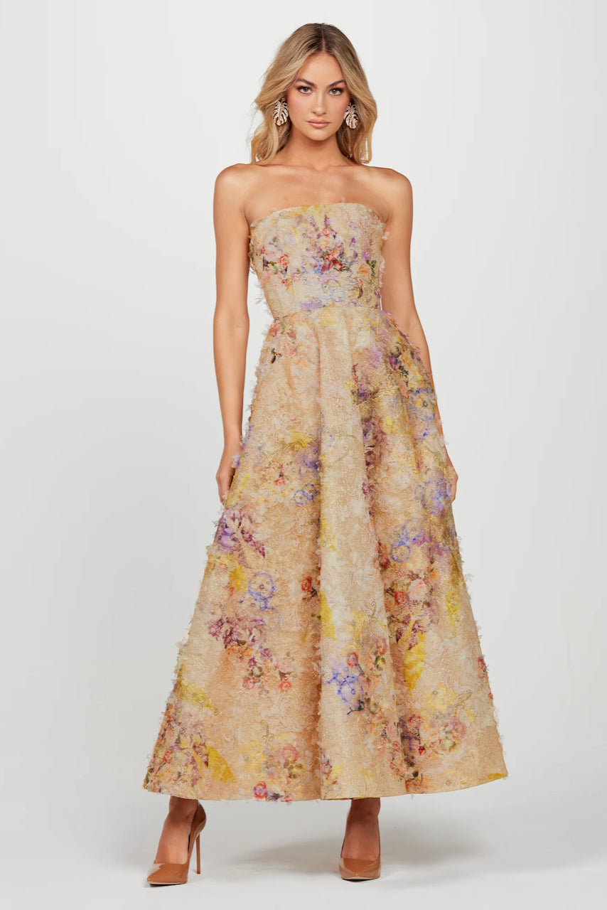 Helsi Celine Dress - Gold Watercolour – Dress Hire AU