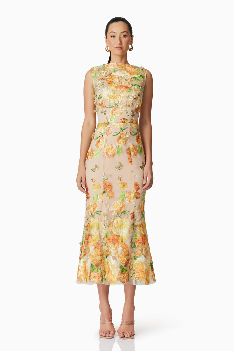 Elliatt Aella Midi Dress Yellow Multi Dress Hire Au