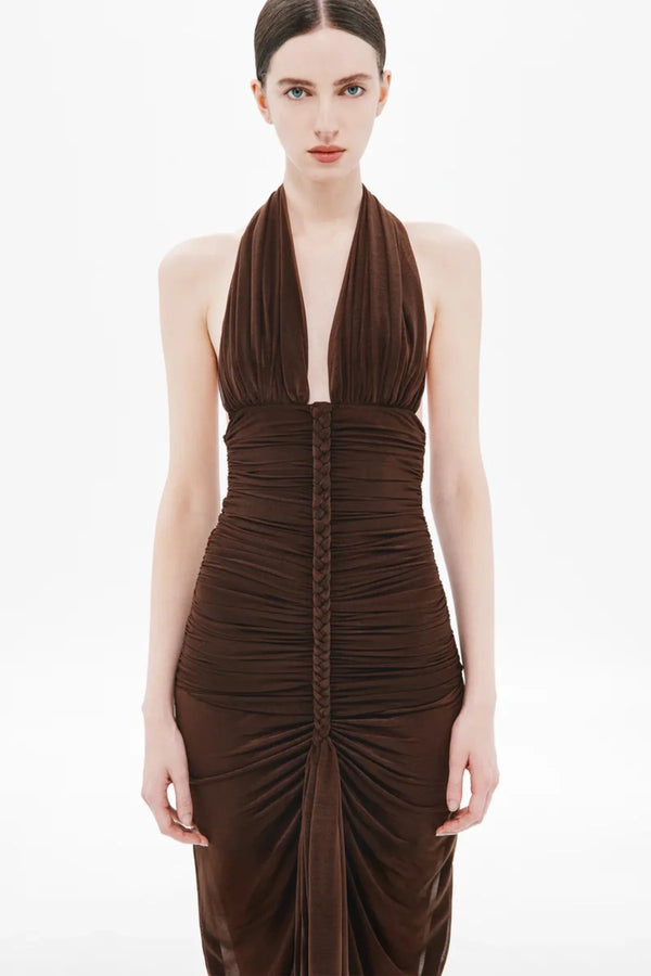 Misha Halsey Braided Dress- Chocolate - Dress Hire AU