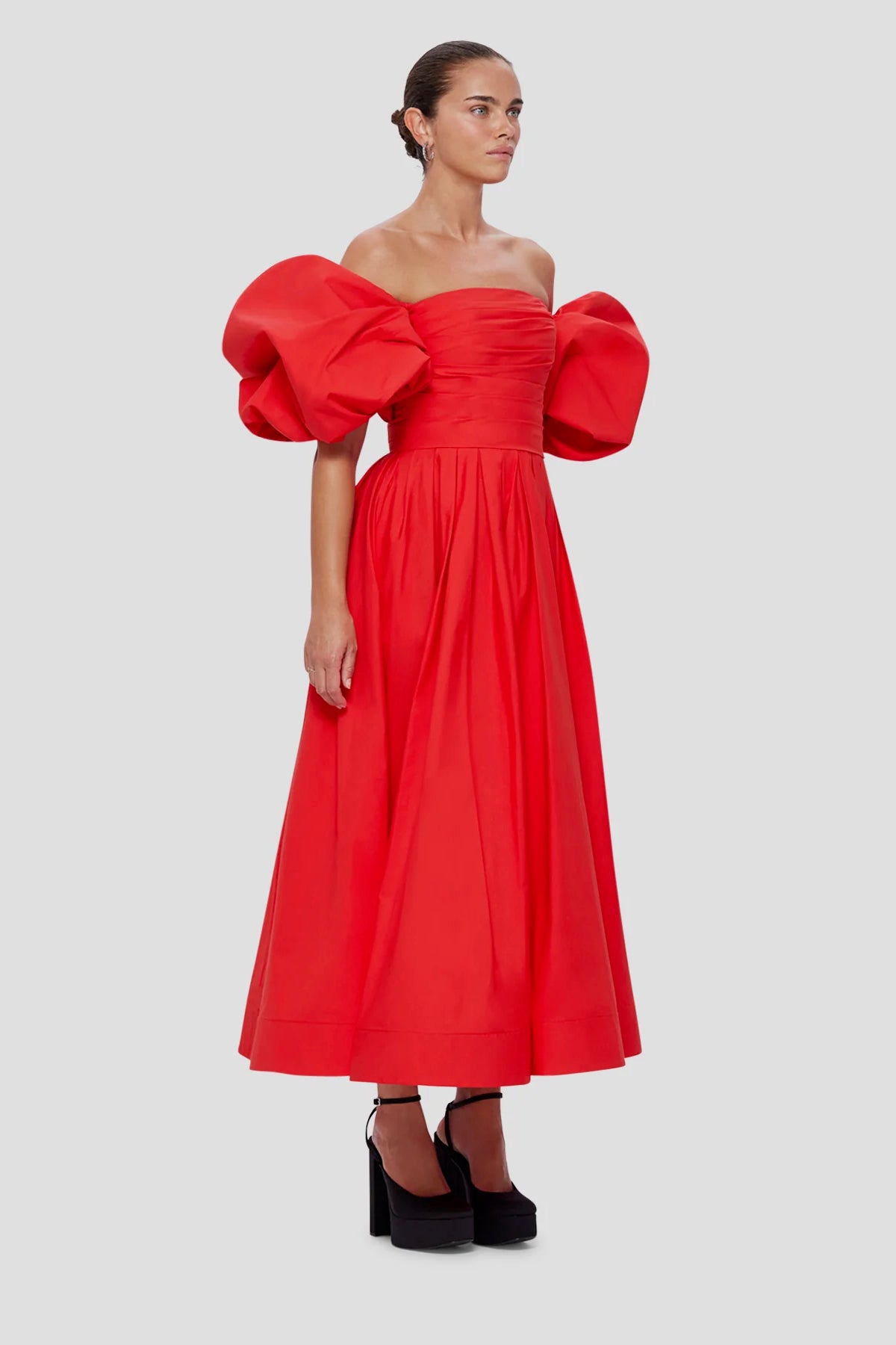 Leo Lin Matilda Puff Sleeve Midi Dress - Scarlet – Dress Hire AU