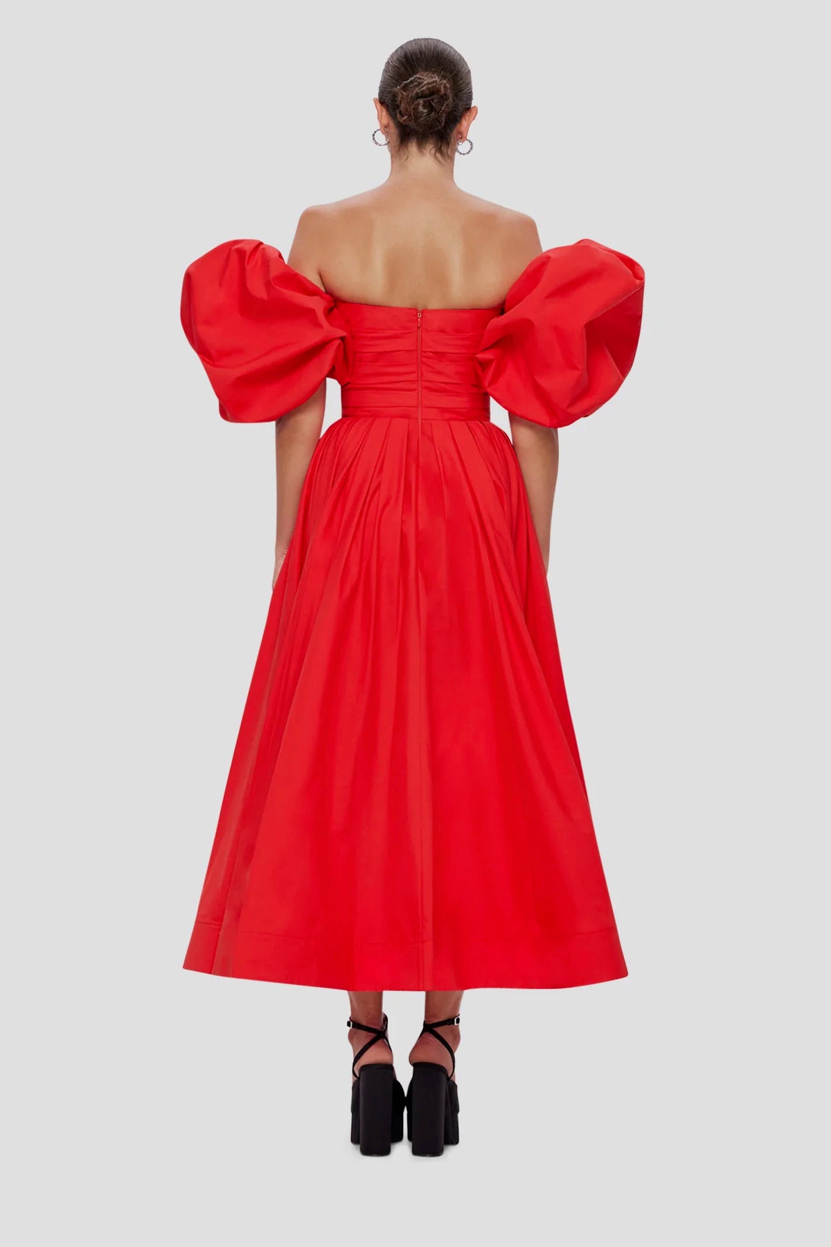 Leo Lin Matilda Puff Sleeve Midi Dress - Scarlet – Dress Hire AU