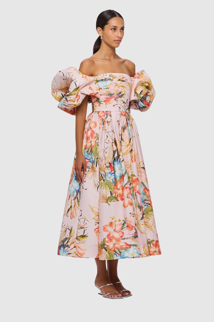 Leo Lin Matilda Puff Sleeve Midi Dress - Opulent Print in Blush – Dress ...