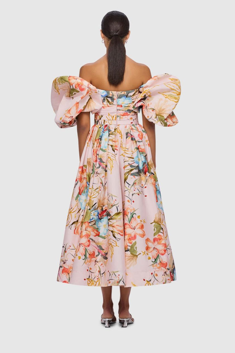 Leo Lin Matilda Puff Sleeve Midi Dress - Opulent Print in Blush – Dress ...