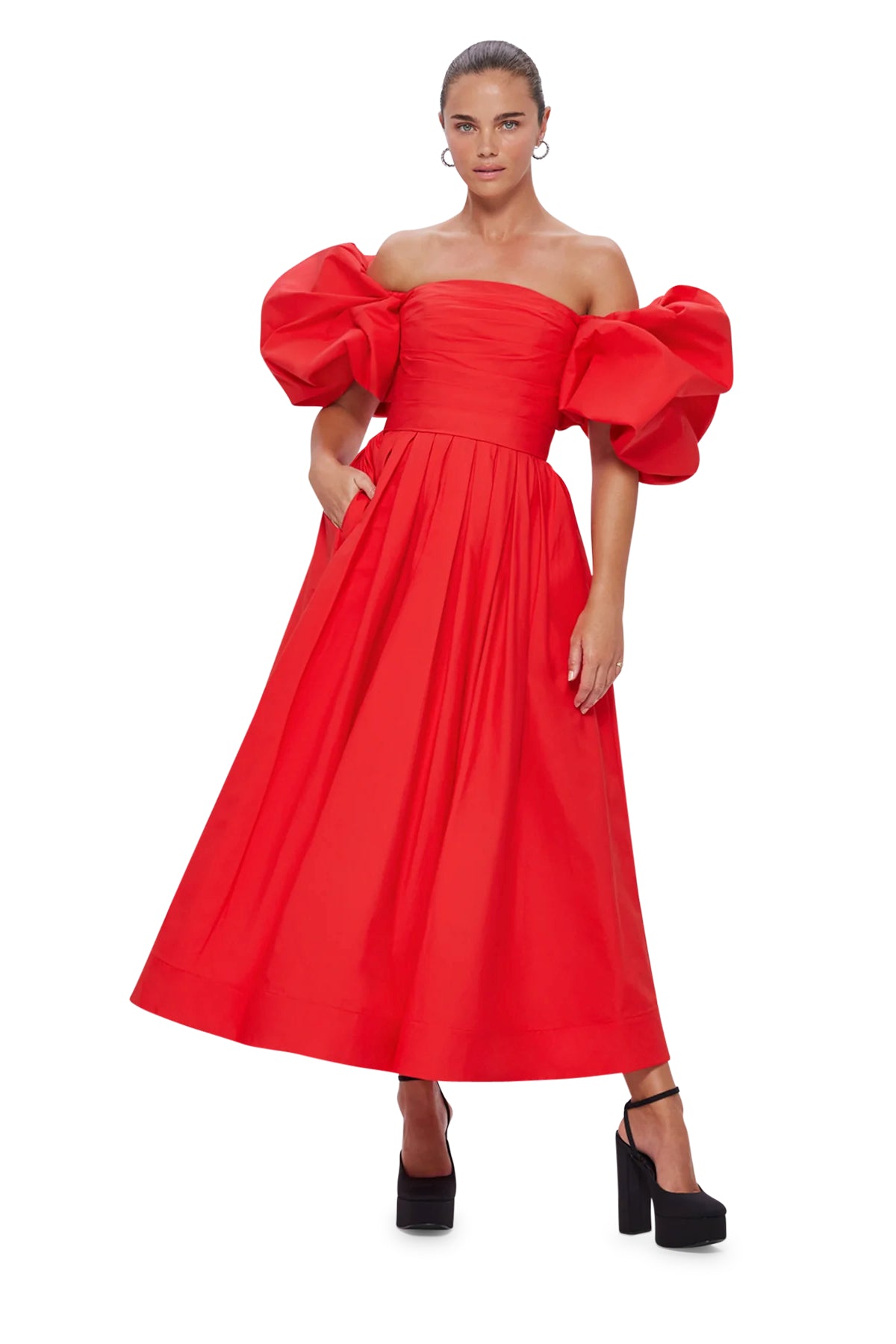 Leo Lin Matilda Puff Sleeve Midi Dress - Scarlet – Dress Hire AU