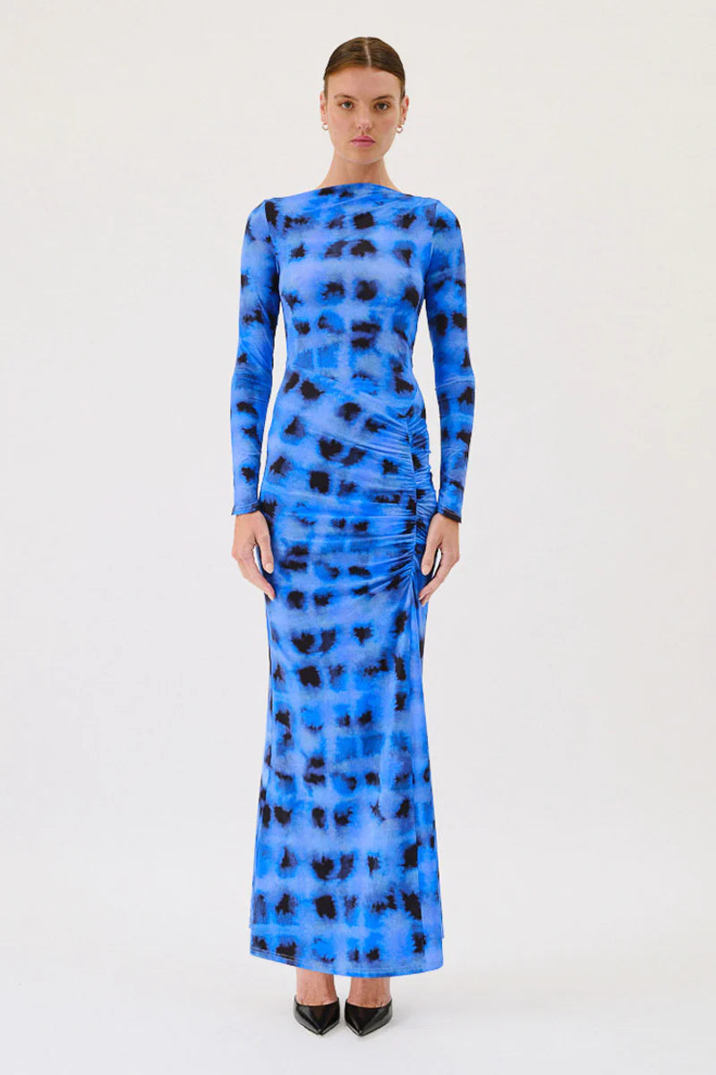Suboo Shibori Long Sleeve Rouched Dress - Blue Print – Dress Hire AU