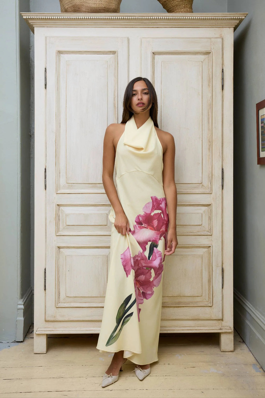 With Harper Lu Cowl Slip Dress - Iris Floral – Dress Hire AU