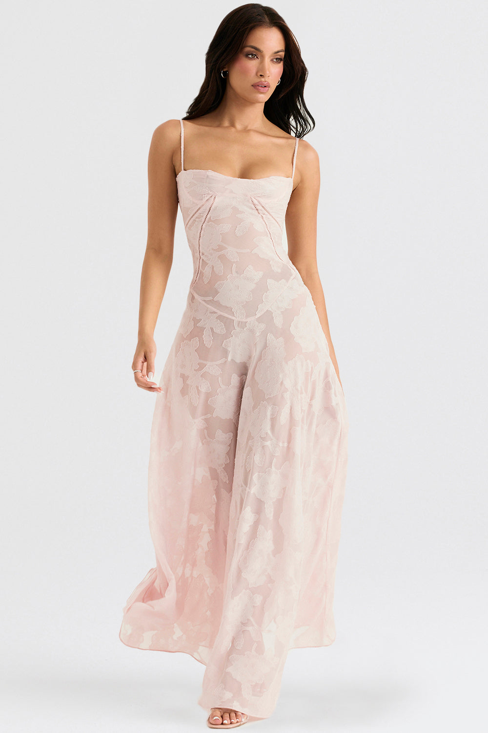 House of CB Seren Floral Lace Back Maxi Dress - Soft Pink – Dress Hire AU