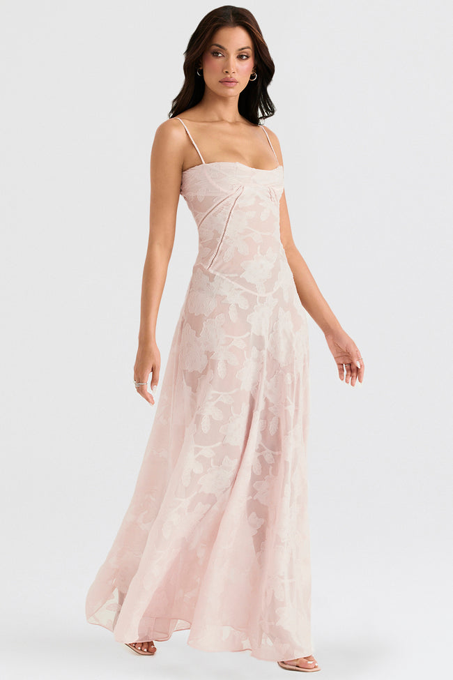 House of CB Seren Floral Lace Back Maxi Dress - Soft Pink – Dress Hire AU